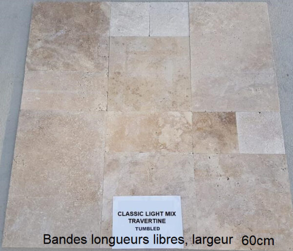 Travertin Classic Light Mix Nuancé bande 60cm, épaisseur 1,5cm – Prix au m² – FRANCEPIERRE