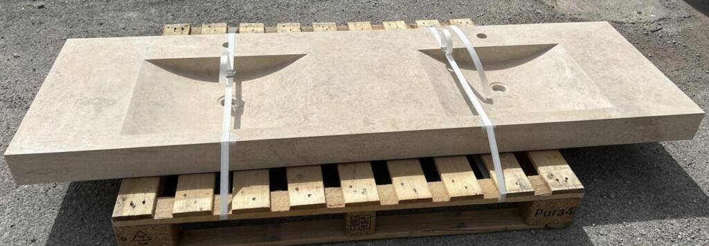 VASQUE DOUBLE TRAVERTIN Beige Clair en pierre naturelle avec 2 trous ...